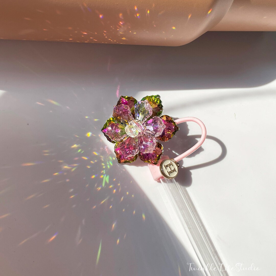 Blingbling Shiny Crystal Flower Straw Topper,weaving Crystal Flower ...