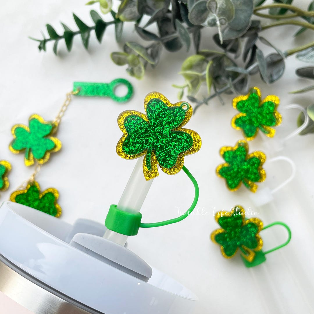 Blingbling Green Gold Lucky Clover Straw Topper,st. Patrick's Day ...