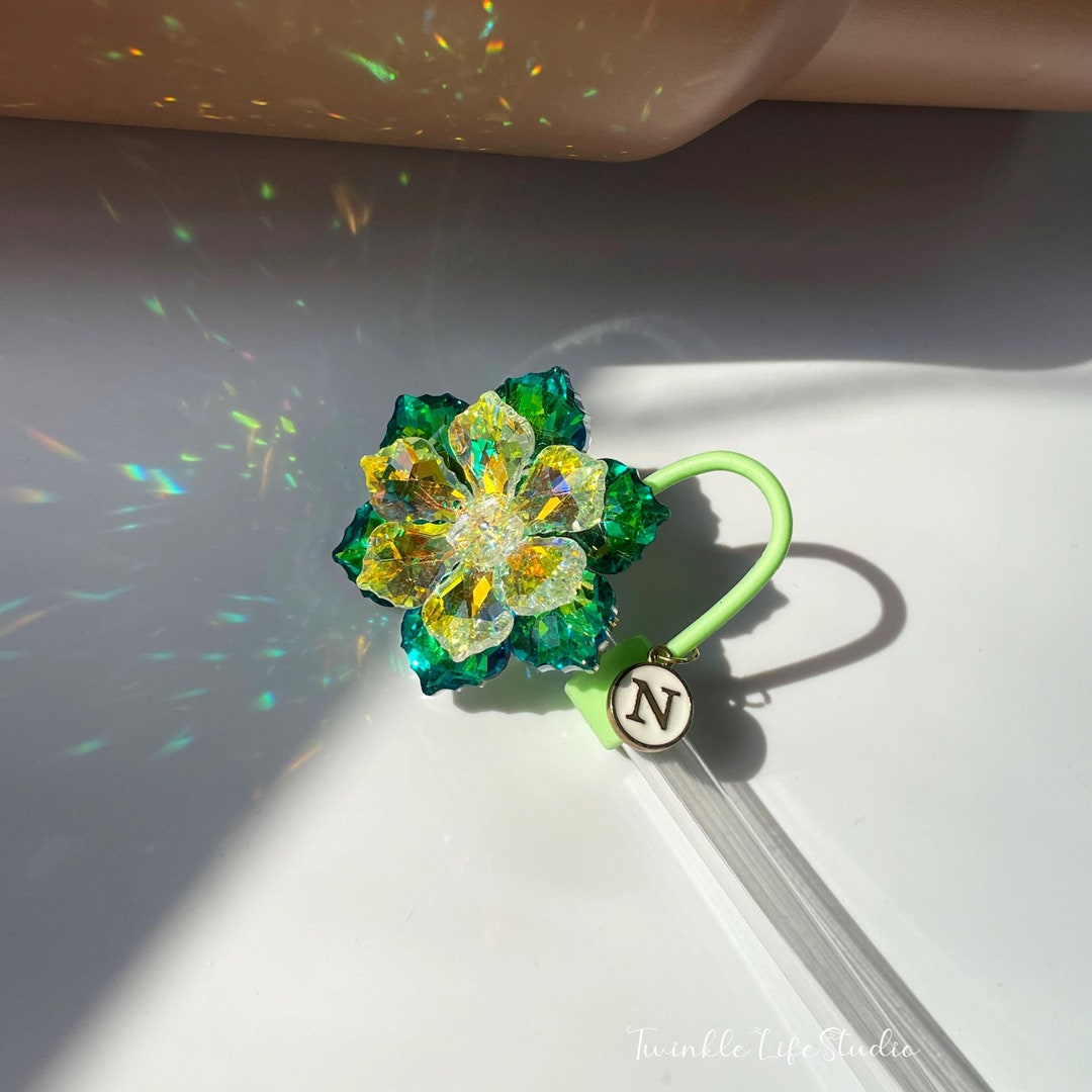 Blingbling Green Crystal Flower Straw Topper,shining Crystal Flower ...