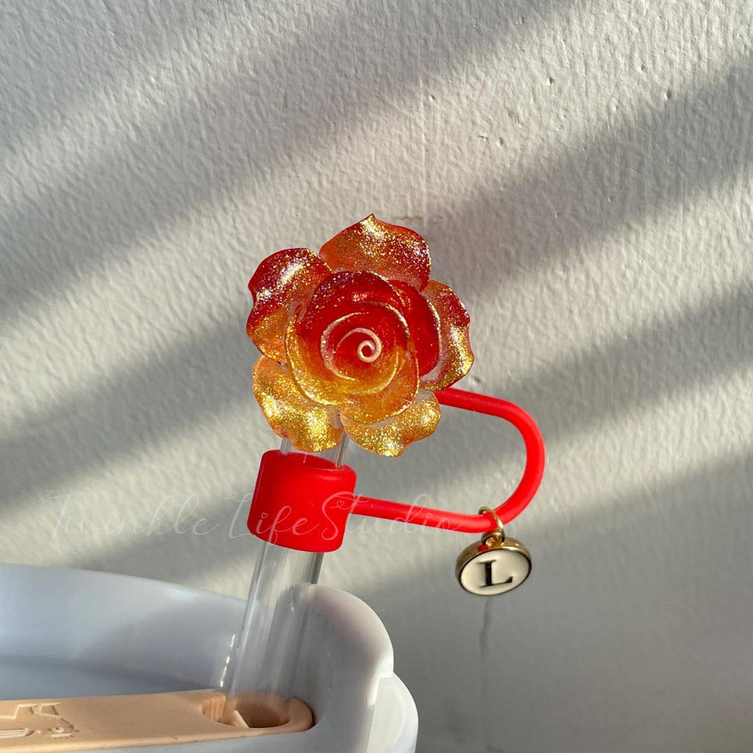 Sparkling Gold Red Rose Straw Topper,flower Straw Cover for Scarlet ...