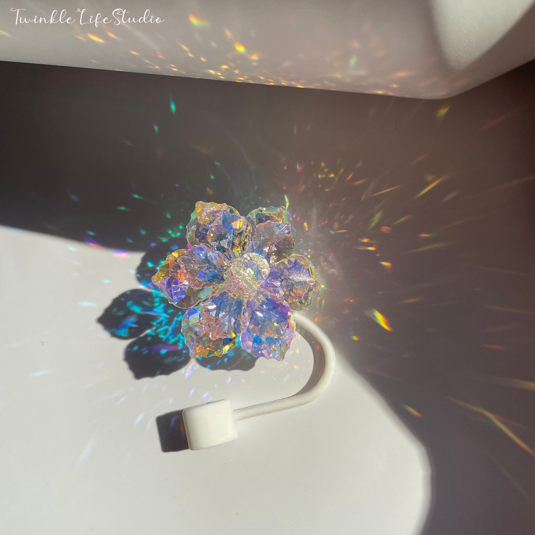 Super Sparkling Colorful Crystal Flower Straw Topper,weave Crystal ...