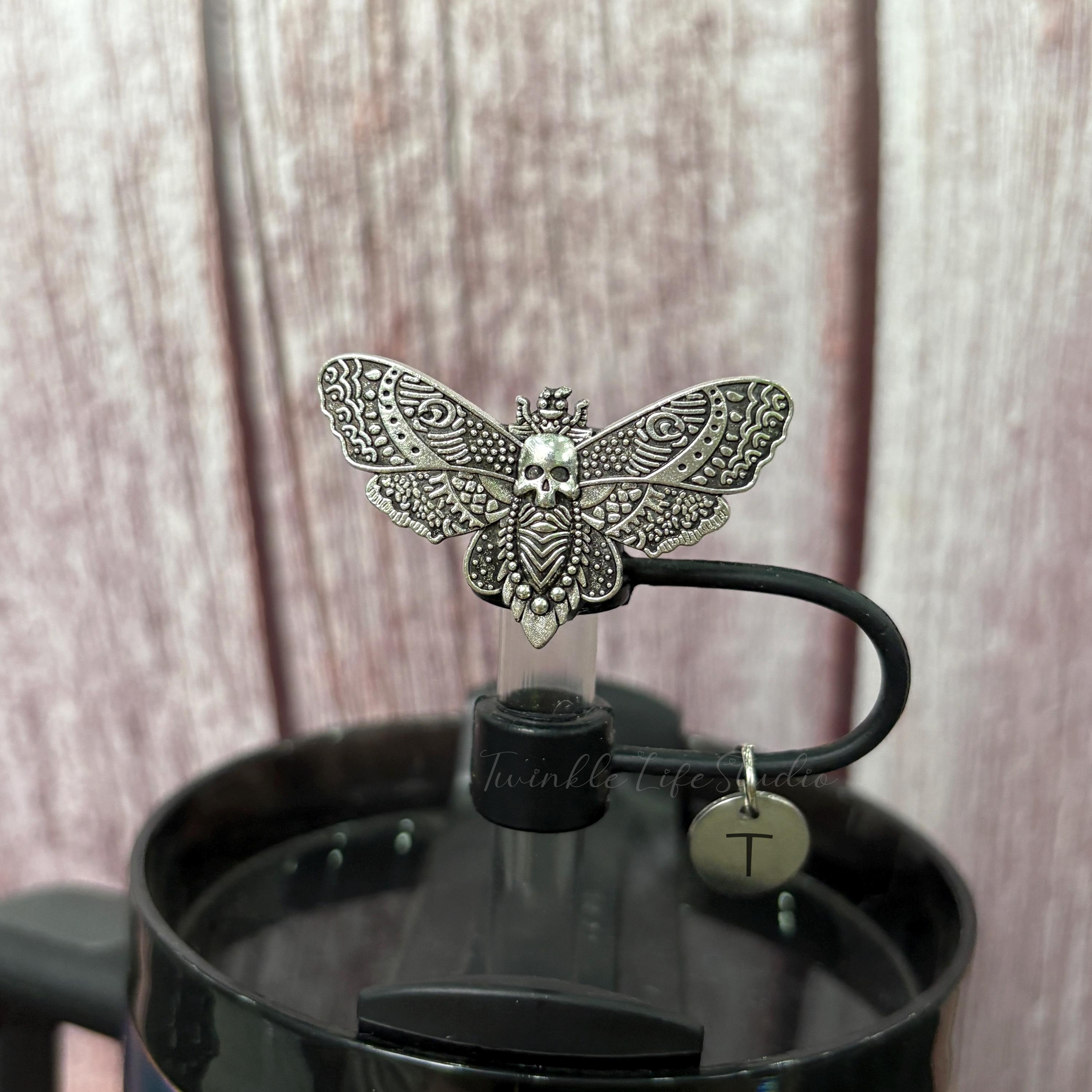 Death Head Moth Moth Tumbler Straw Topper,goth Moth Straw Cap Cover ...