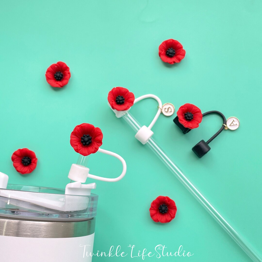 Red Poppy Flowers Straw Topper,resin Poppy Flower Straw Cover,silicone ...