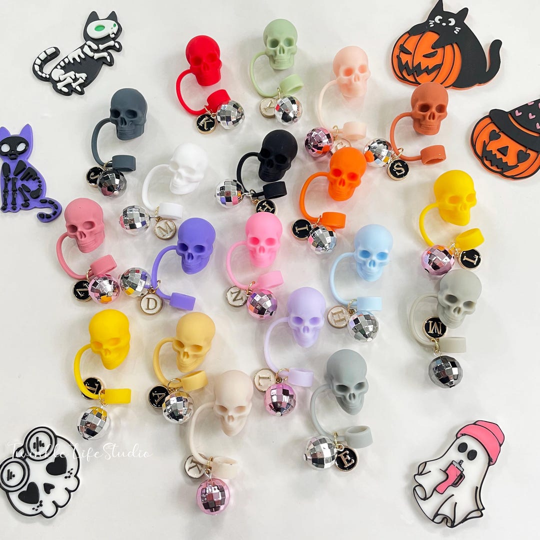 Colorful Skeleton Skull Straw Topper Cover,reusable Silicone Skull ...