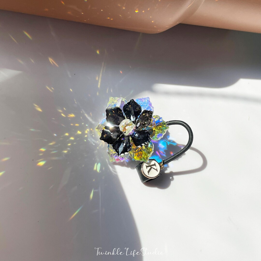 Super Sparkling Colorful Black Crystal Flower Straw Topper,crystal ...