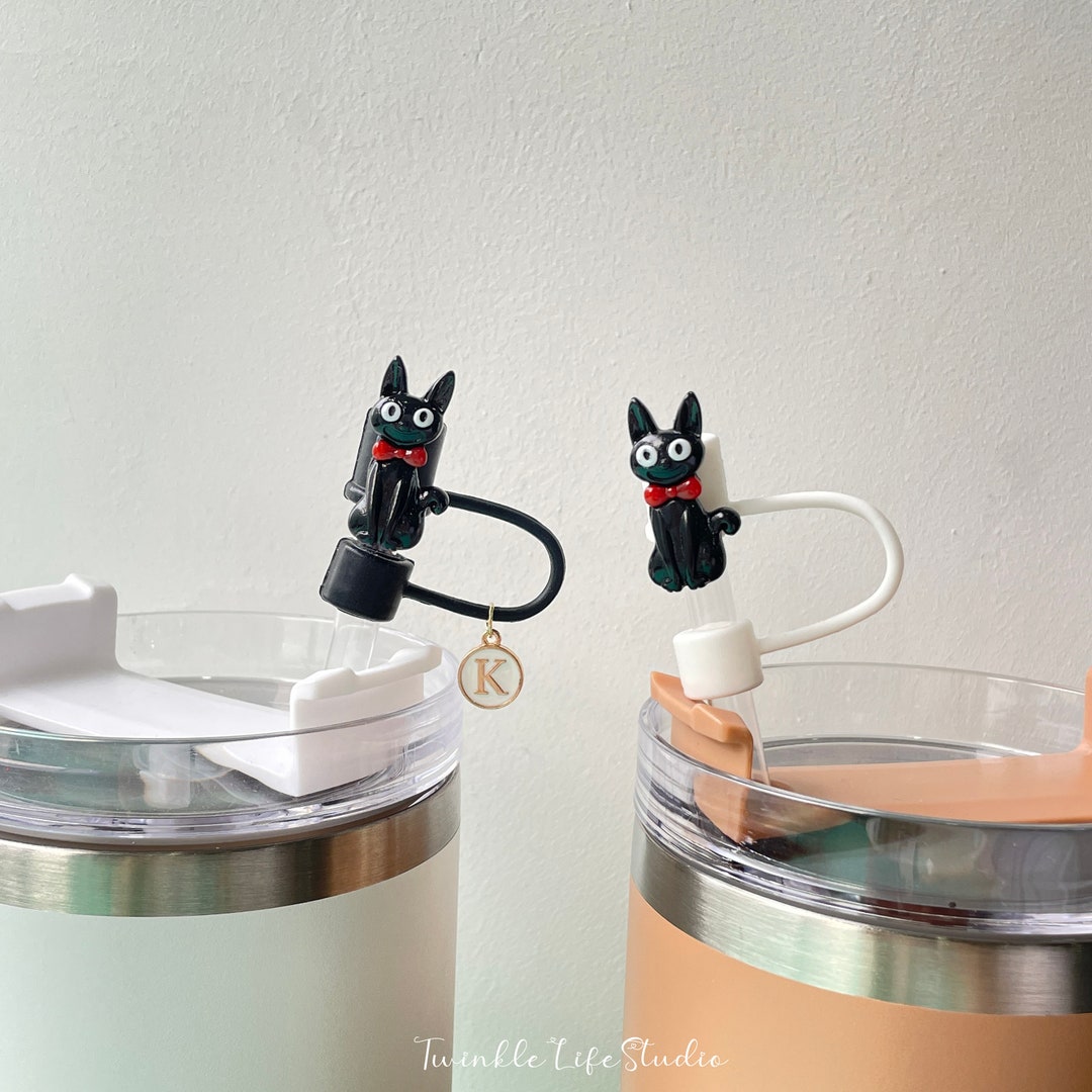 Fun Black Happy Cat Straw Topper,cute Cartoon Cat Straw Cover,silicone ...