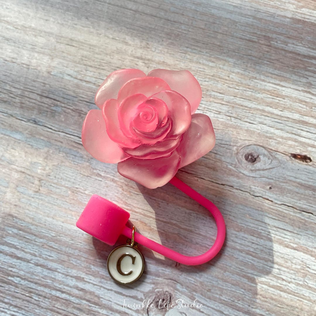 Cute Matte Hot Pink Rose Flower Straw Topper,elegant Misty Barbie Pink ...