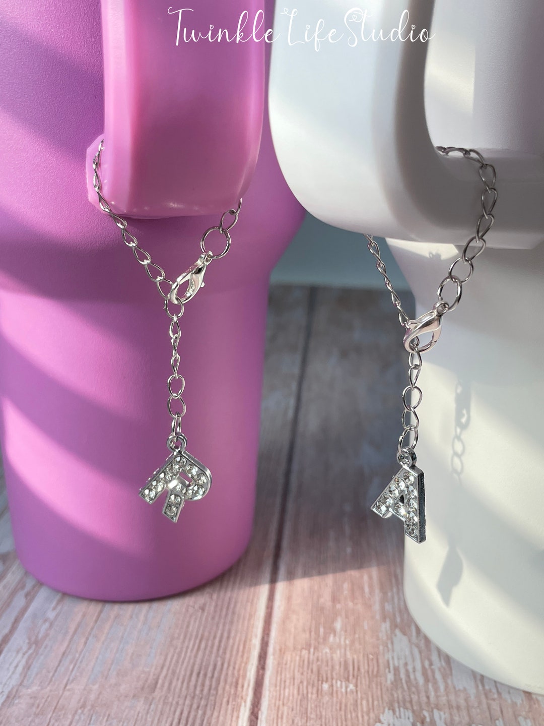 Personalized Silver Initial Letter Tumbler Charms,sparkling Rhinestone ...