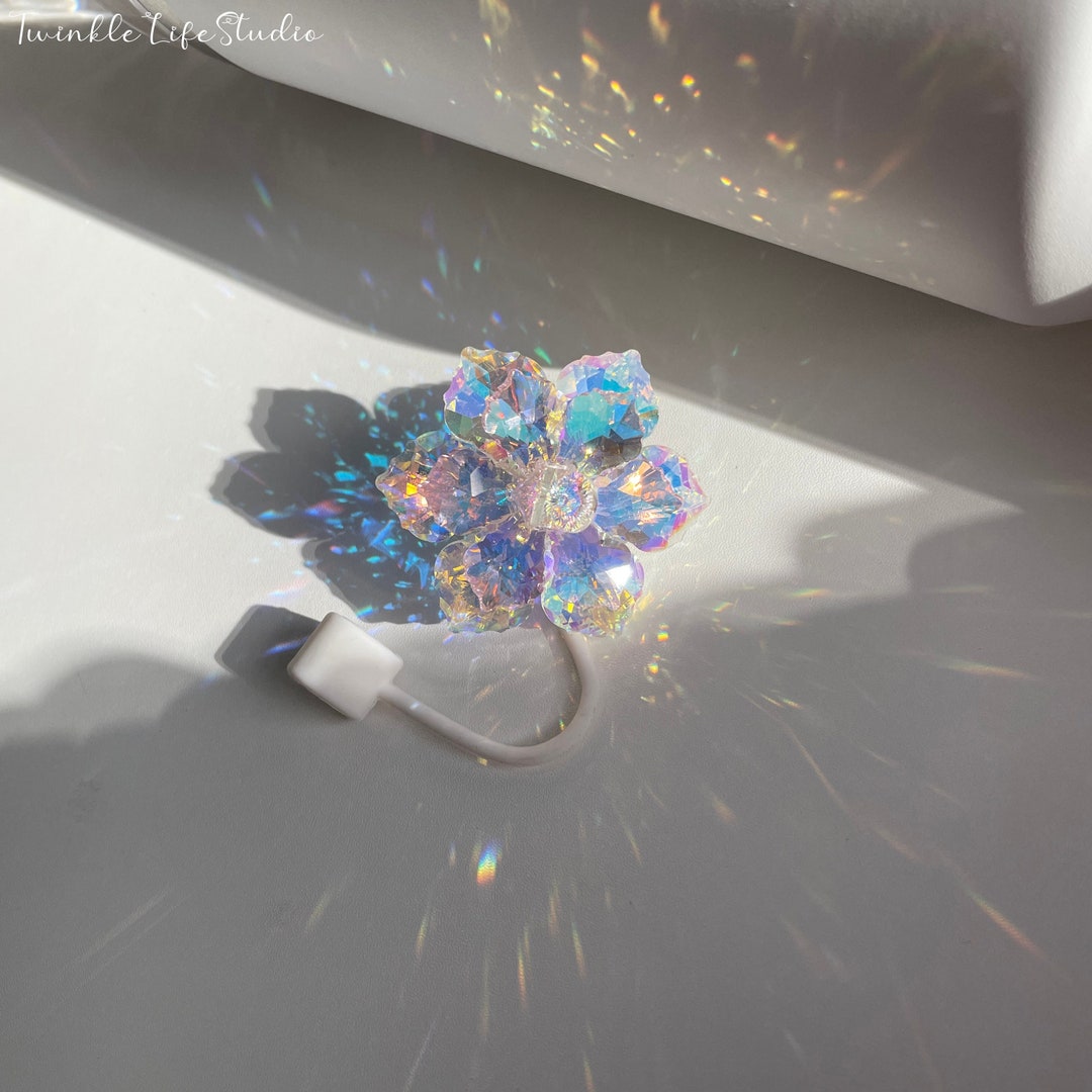 Super Sparkling Colorful Crystal Flower Straw Topper,weave Crystal ...