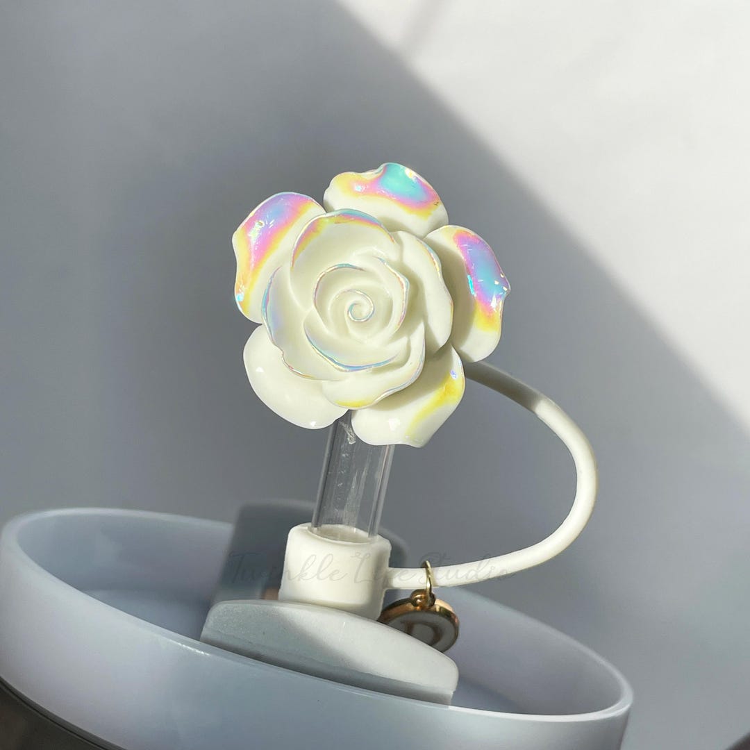 Sparkle White Rose Straw Topper,colorful Laser Rose Flower Straw Cover ...