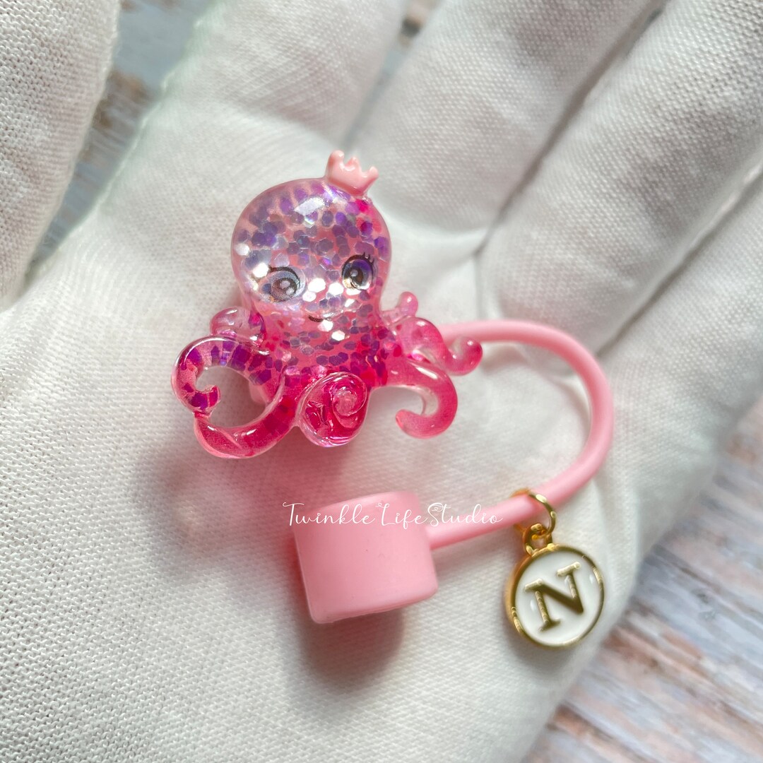 Shimmery Pink Octopus Straw Topper,sparkling Glitter Octopus Straw Cove ...