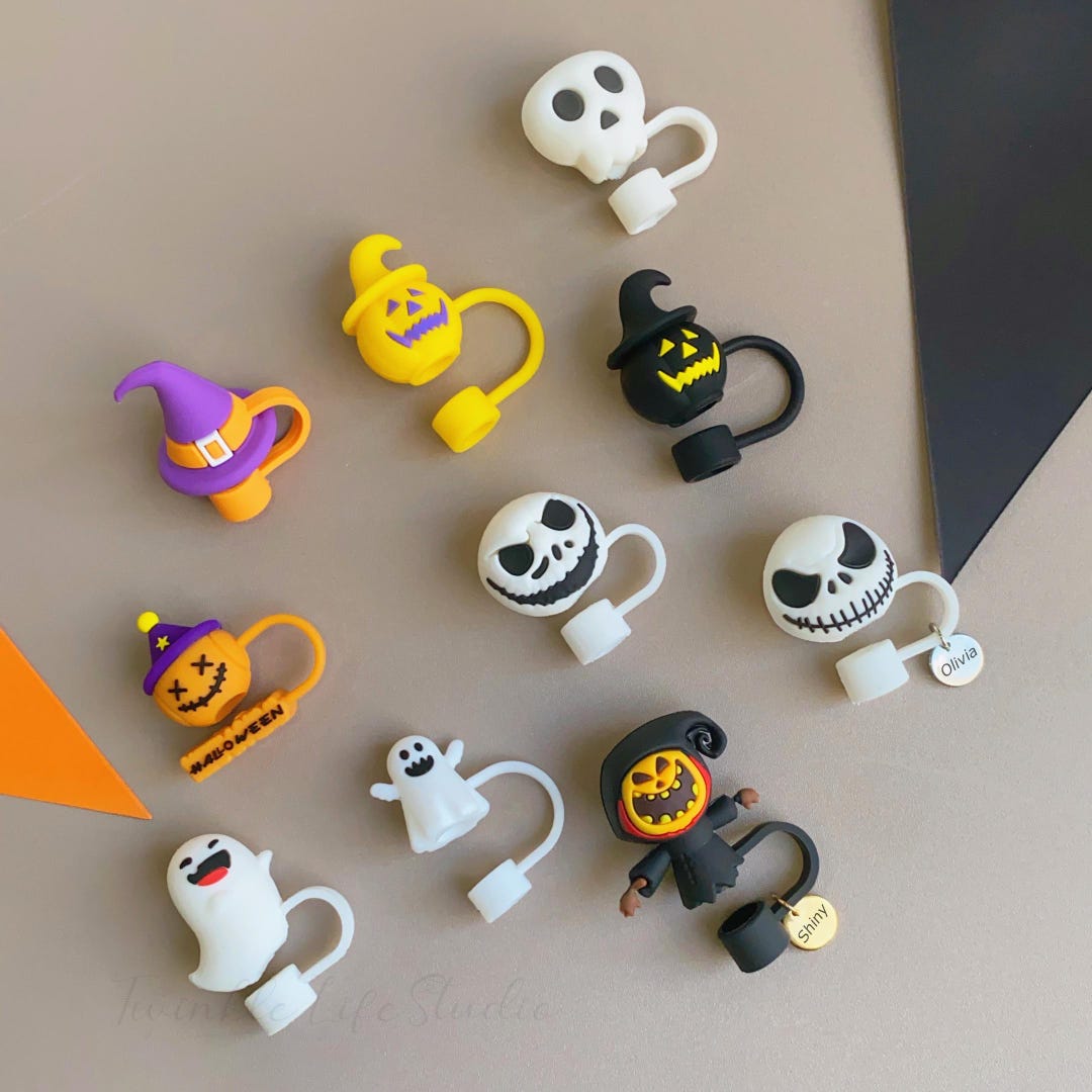 Halloween Theme Straw Topper,halloween Evil Skull/witch Hat/ghost ...
