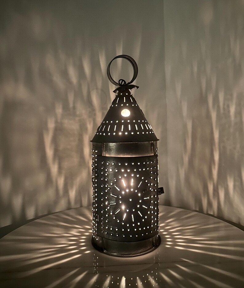 Antique Pierced Tin Candle Lantern | 19th Century Style Folk Lantern ...