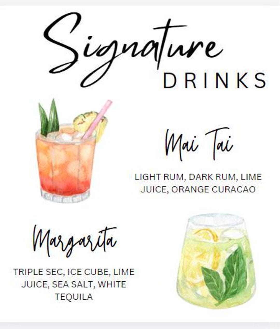 Signature Drink Sign Template, Signature Drink Bar Menu Template ...