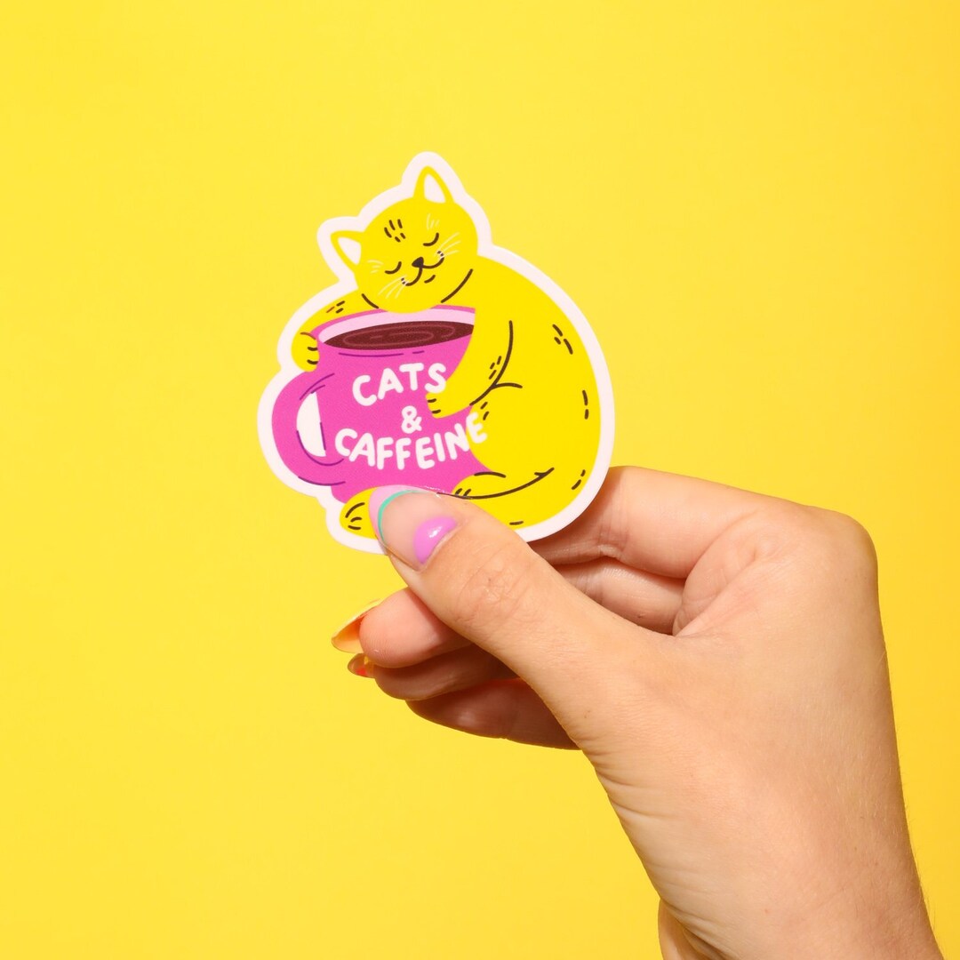 Cats & Caffeine Sticker Waterproof Sticker Decorative - Etsy