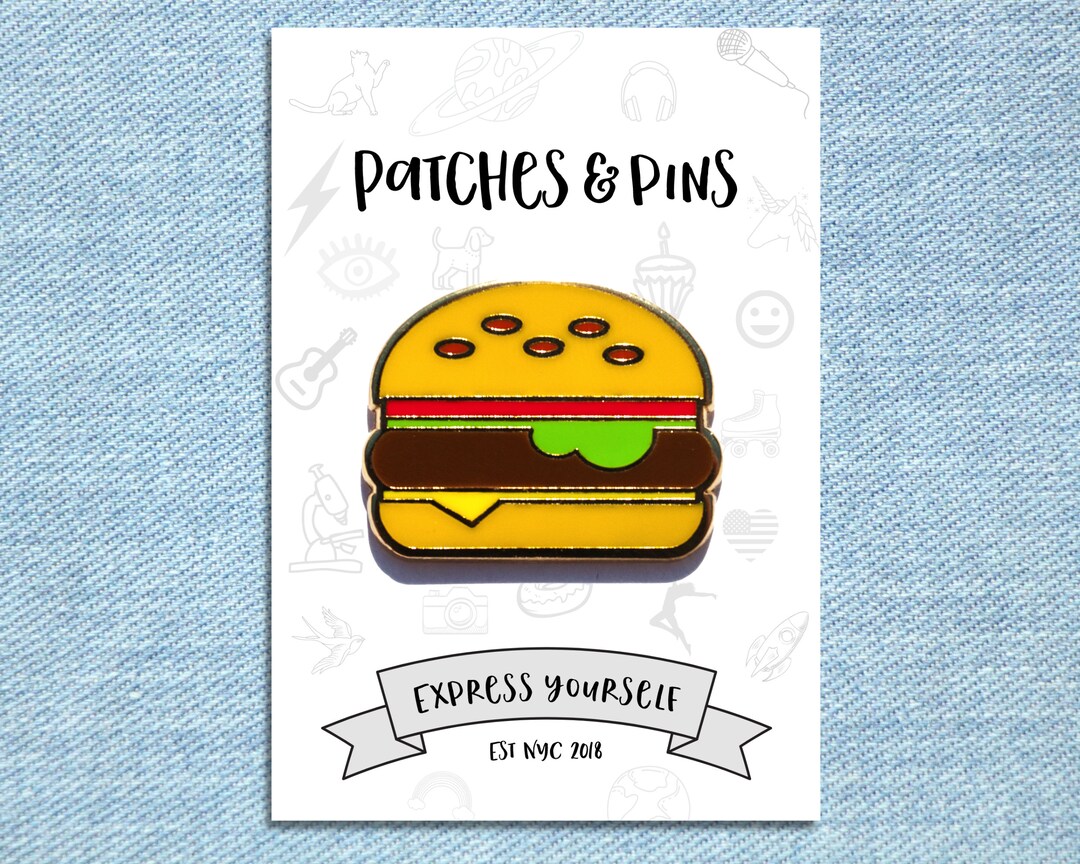 Burger Enamel Pin, Lapel Pin, Hard Enamel Pin, Face Mask Pin, Gold ...