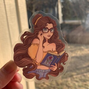 Bookworm Belle CLEAR Sticker - Modern Bookish Beauty and the Beast ...