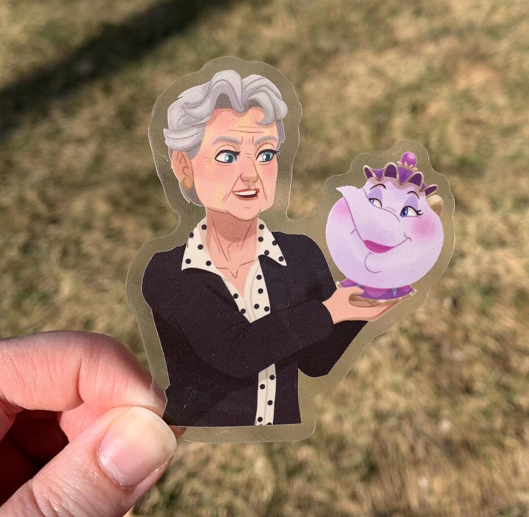 Angela Lansbury and Mrs. Potts CLEAR Sticker - Beauty and the Beast ...