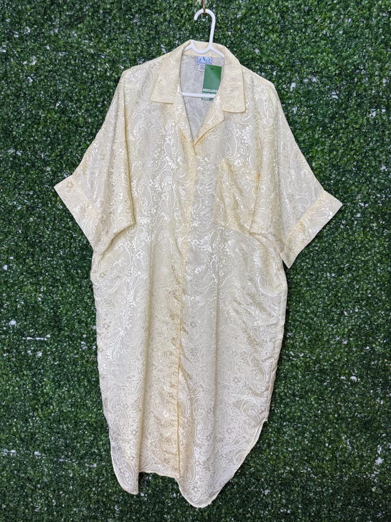 La Nuit Intimates Long Button Up Paisley Sleep Top - Gem