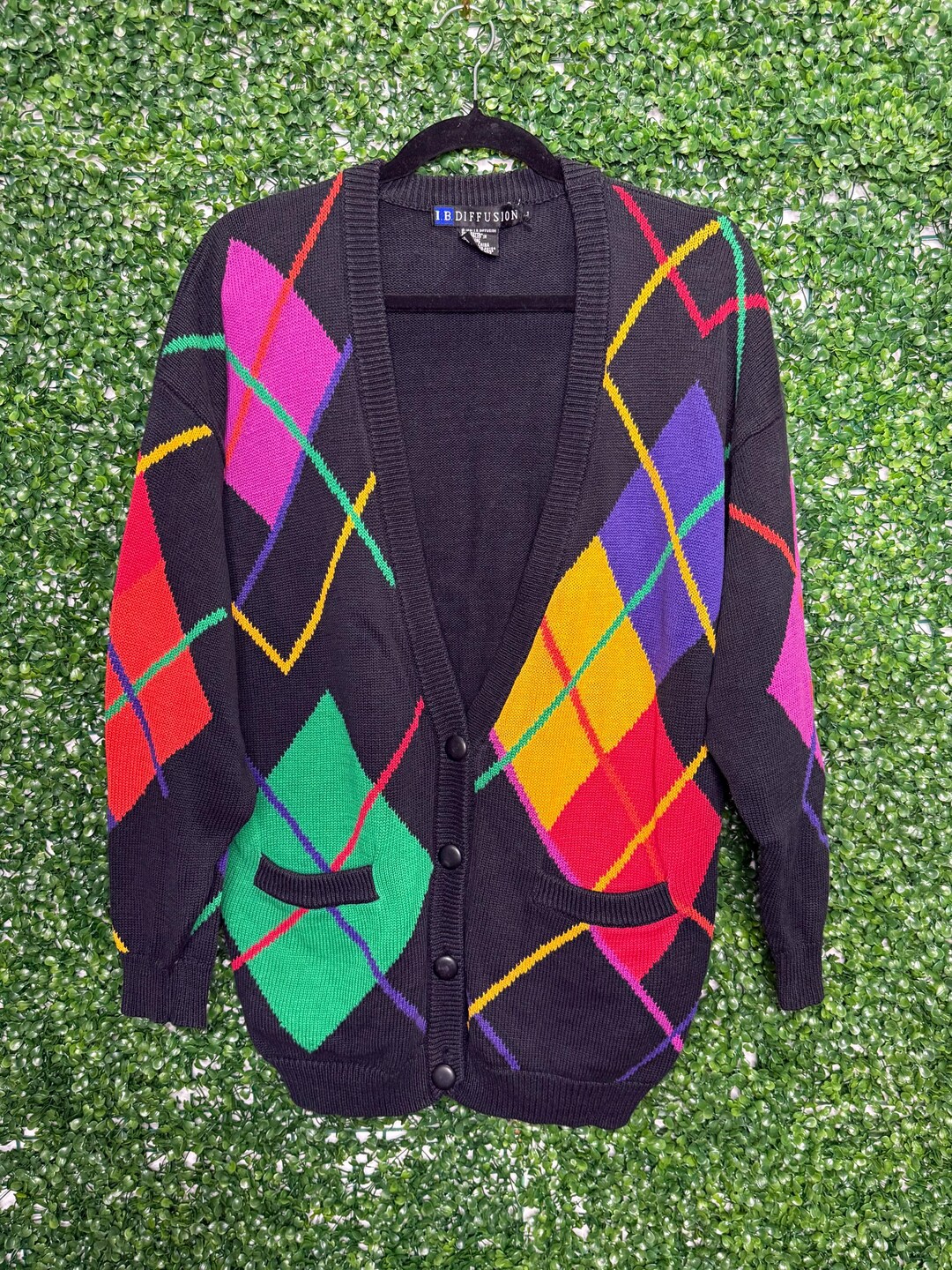 IB. Diffusion Vintage Colorful Diamond Patterned Cardigan - Etsy