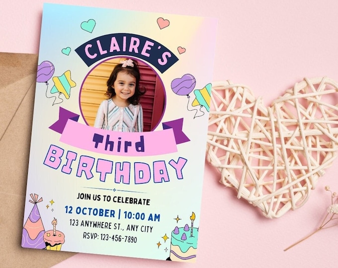 Colorful Magical Birthday Invitation, PHOTO Colorful Pastel Art ...