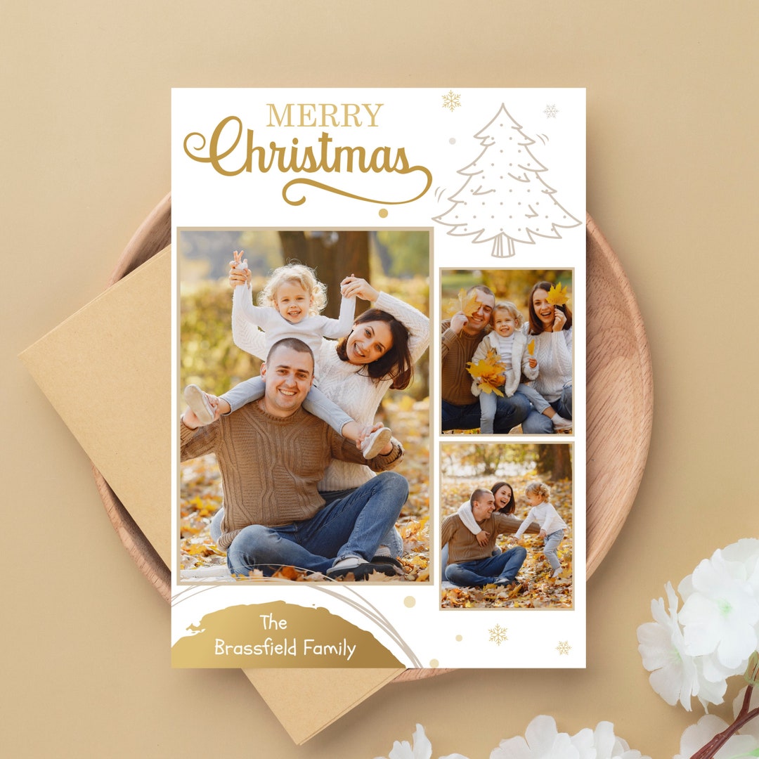 Editable Christmas Greeting Card Photo Template, Modern Merry Christmas ...