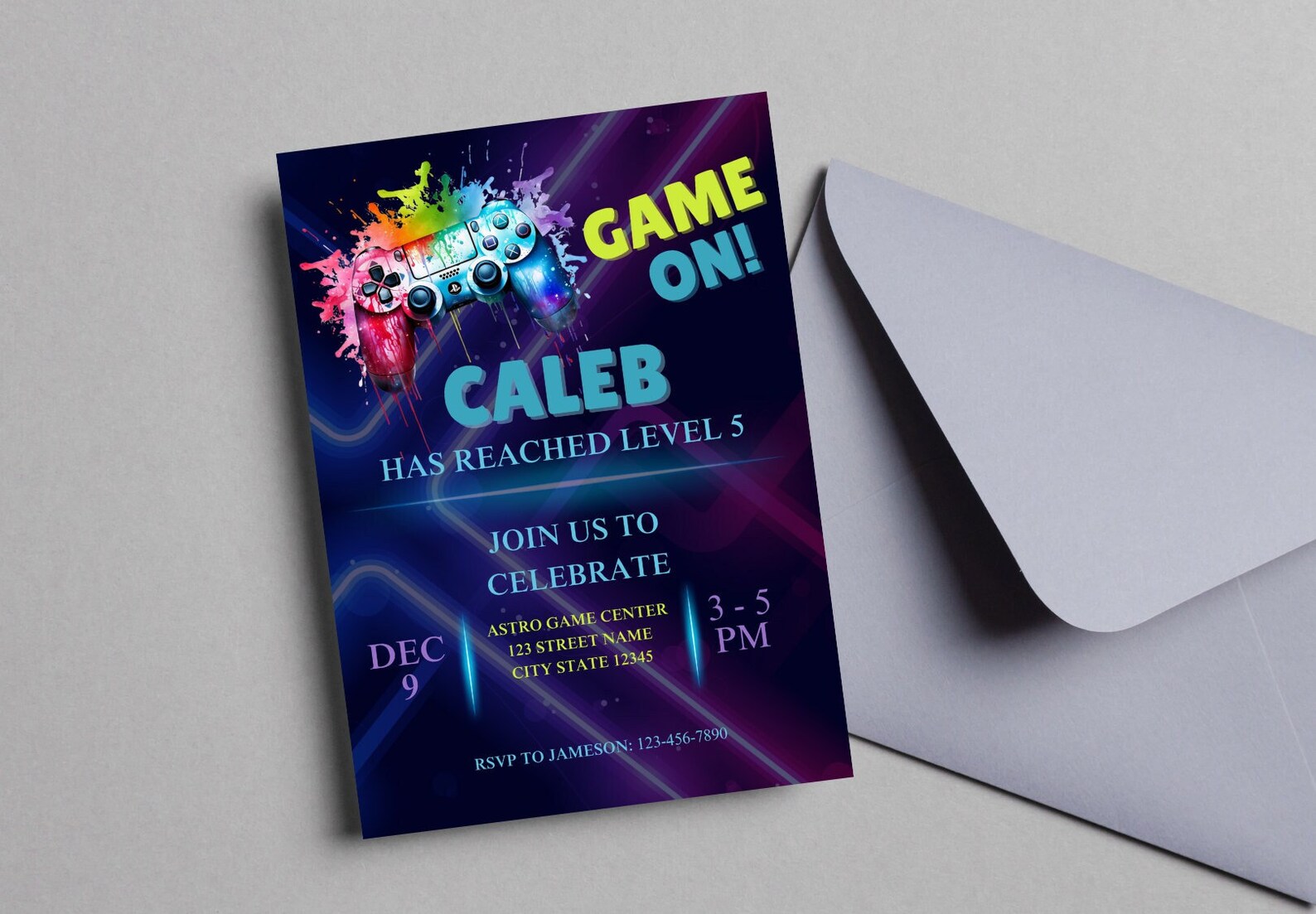 Editable Video Game Birthday Invitation Printable Neon Glow Boy Gamer ...