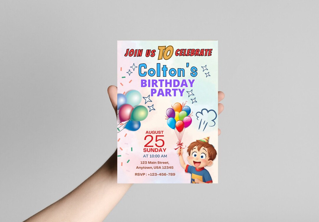 Balloon Invitation Template Rainbow Balloons Birthday Invite Editable ...