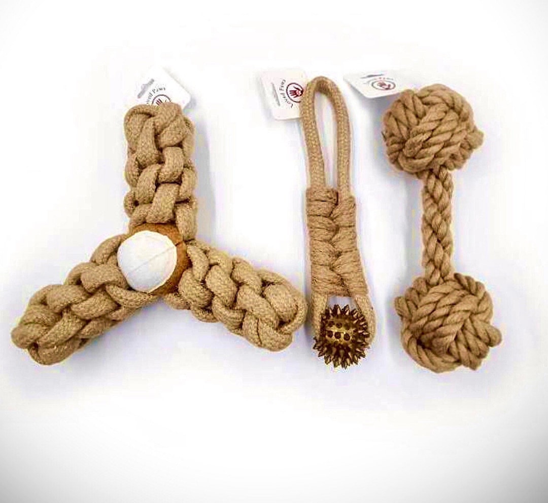 SUSTAINABLE Biodegradable Hemp 3 Toy Pack Handmade Dog Throw/rope Toys ...