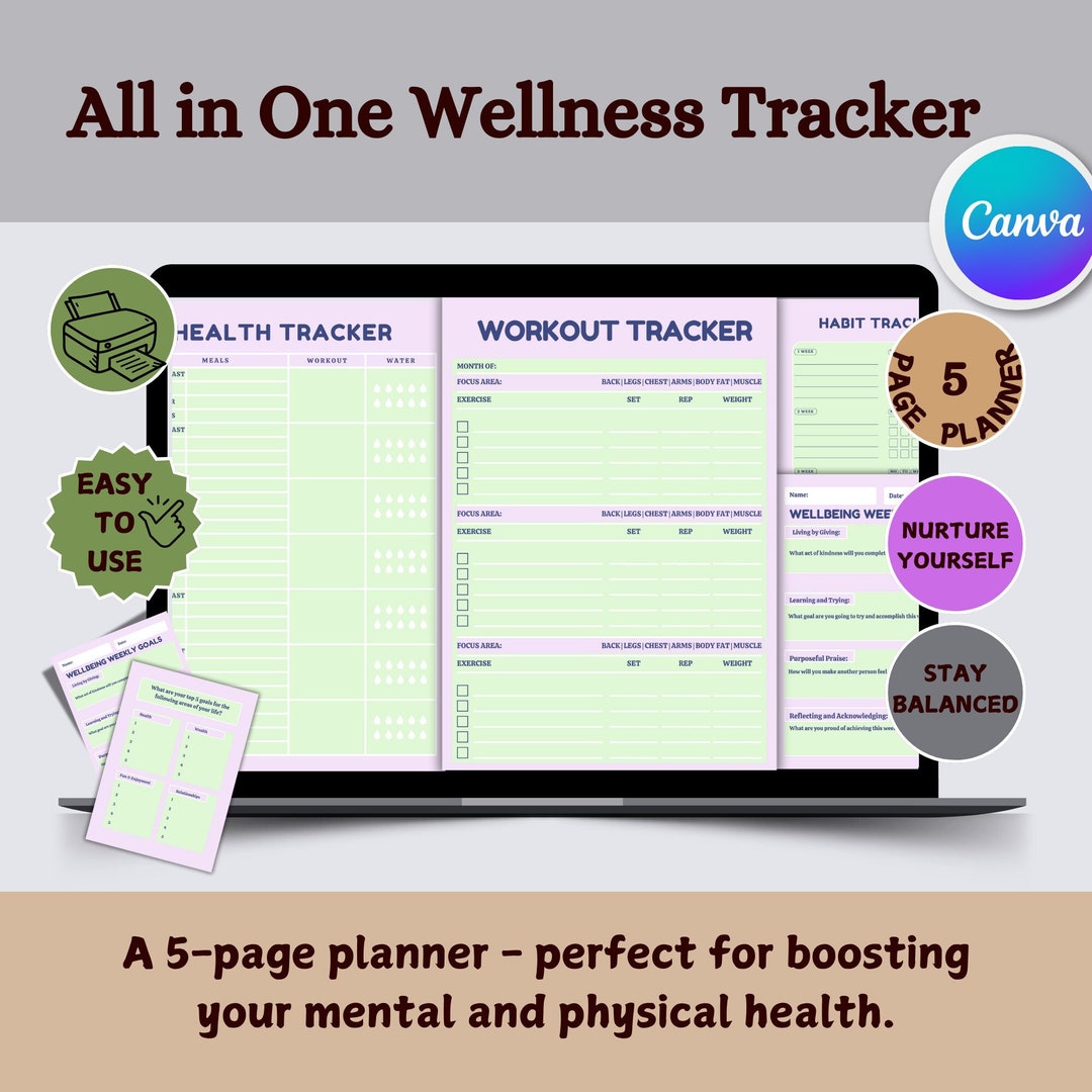Wellness Tracker, Printable PDF, Digital Download, Health Goals Fitness ...