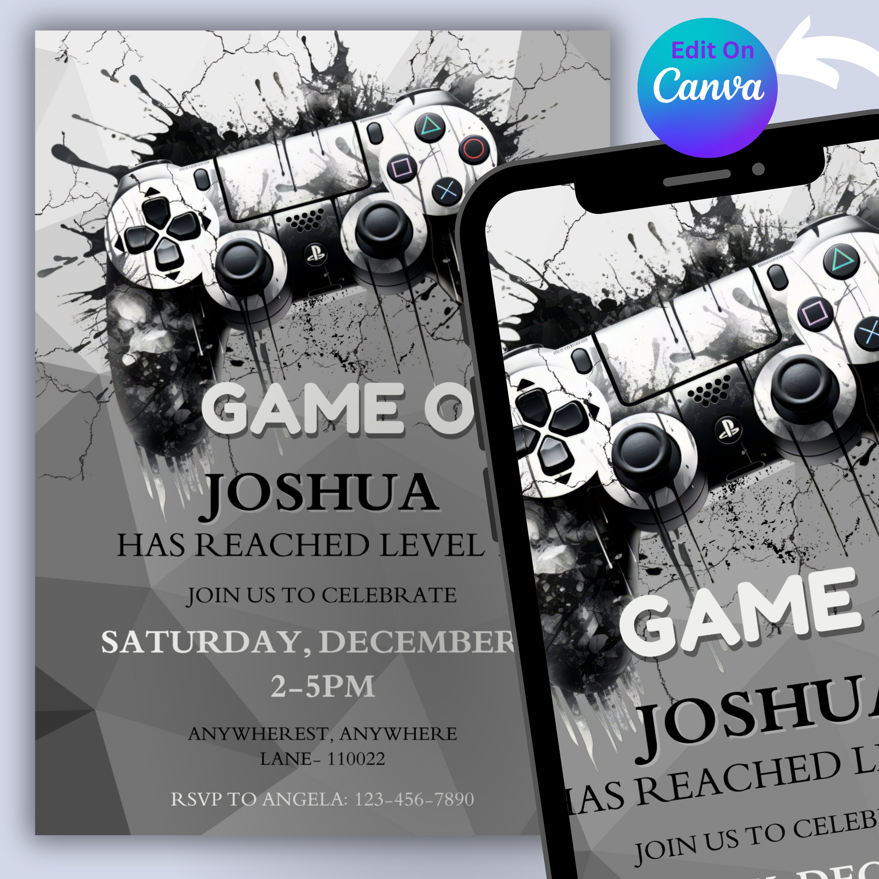 Editable Video Game Party Invitation Level up Birthday Invite Gamer Boy ...