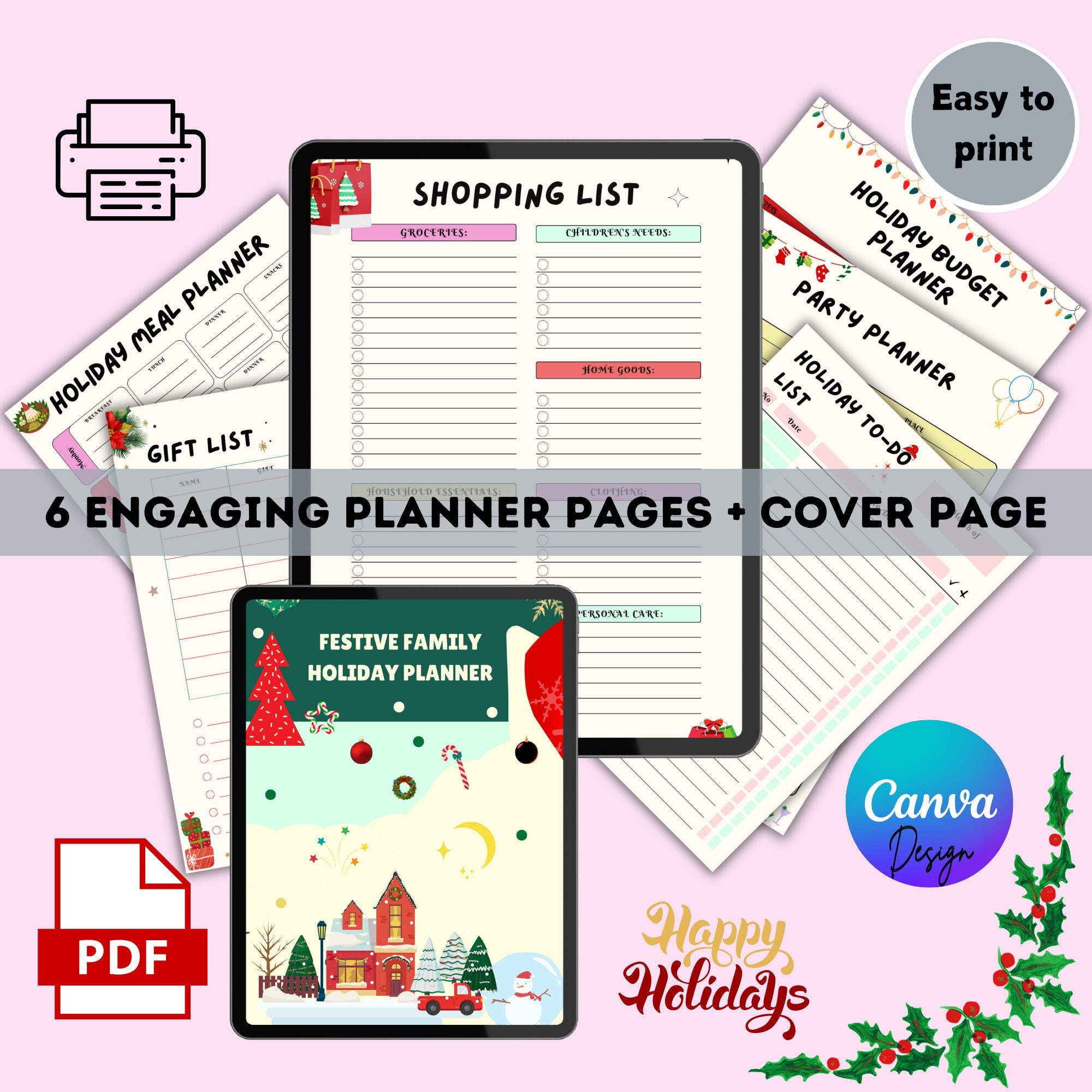 Festive Family Planner, Printable PDF, Holiday Organization, Digital ...