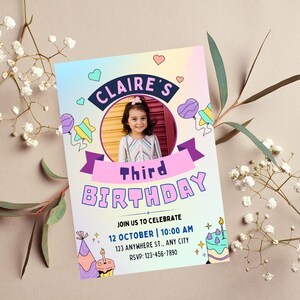Colorful Magical Birthday Invitation, PHOTO Colorful Pastel Art ...