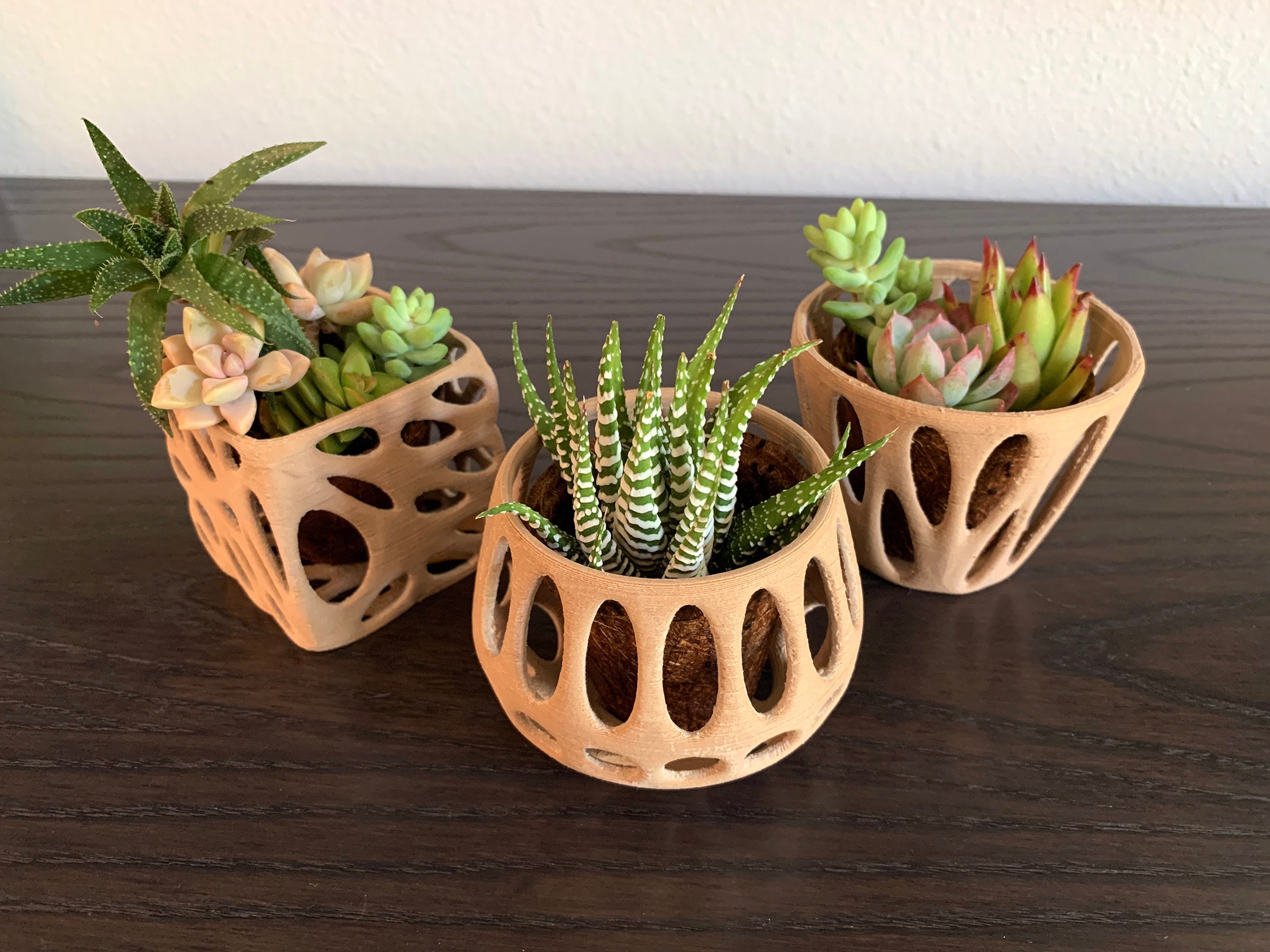 3D Printed Wood Plant Pots Set of 3 - Etsy