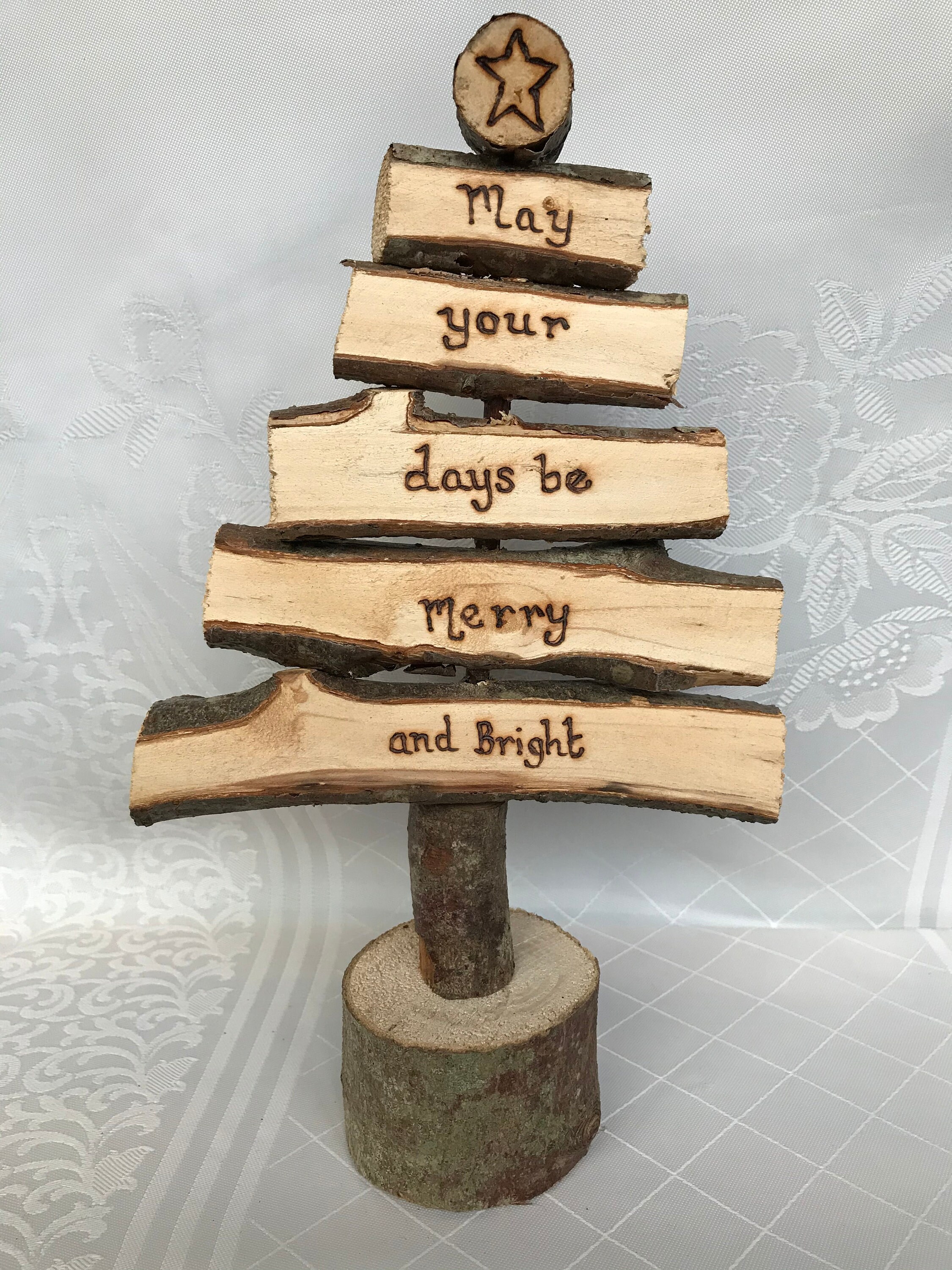 Hand Made Wooden Trees With Seasonal Pyrography Messaging Apx - Etsy