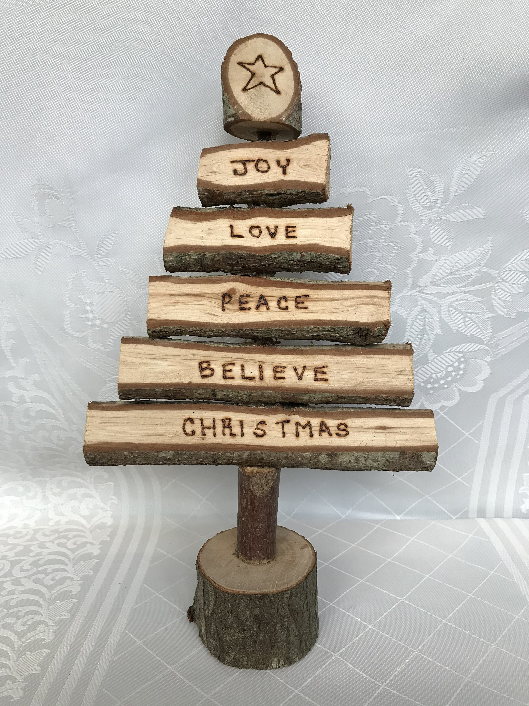 Hand Made Wooden Trees With Seasonal Pyrography Messaging Apx - Etsy