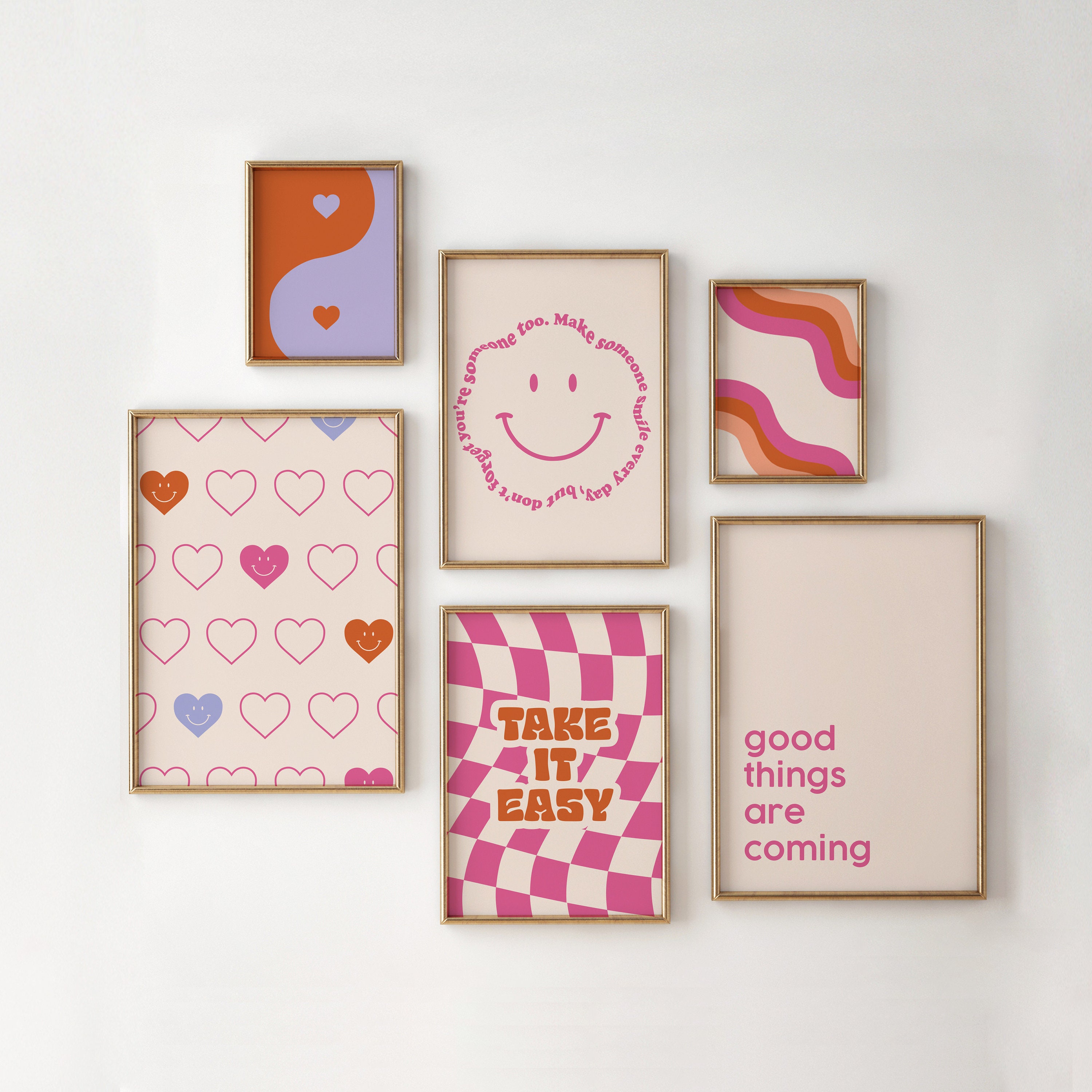 Funky Colorful Printable Wall Art Set | Trendy Orange Pink Purple ...