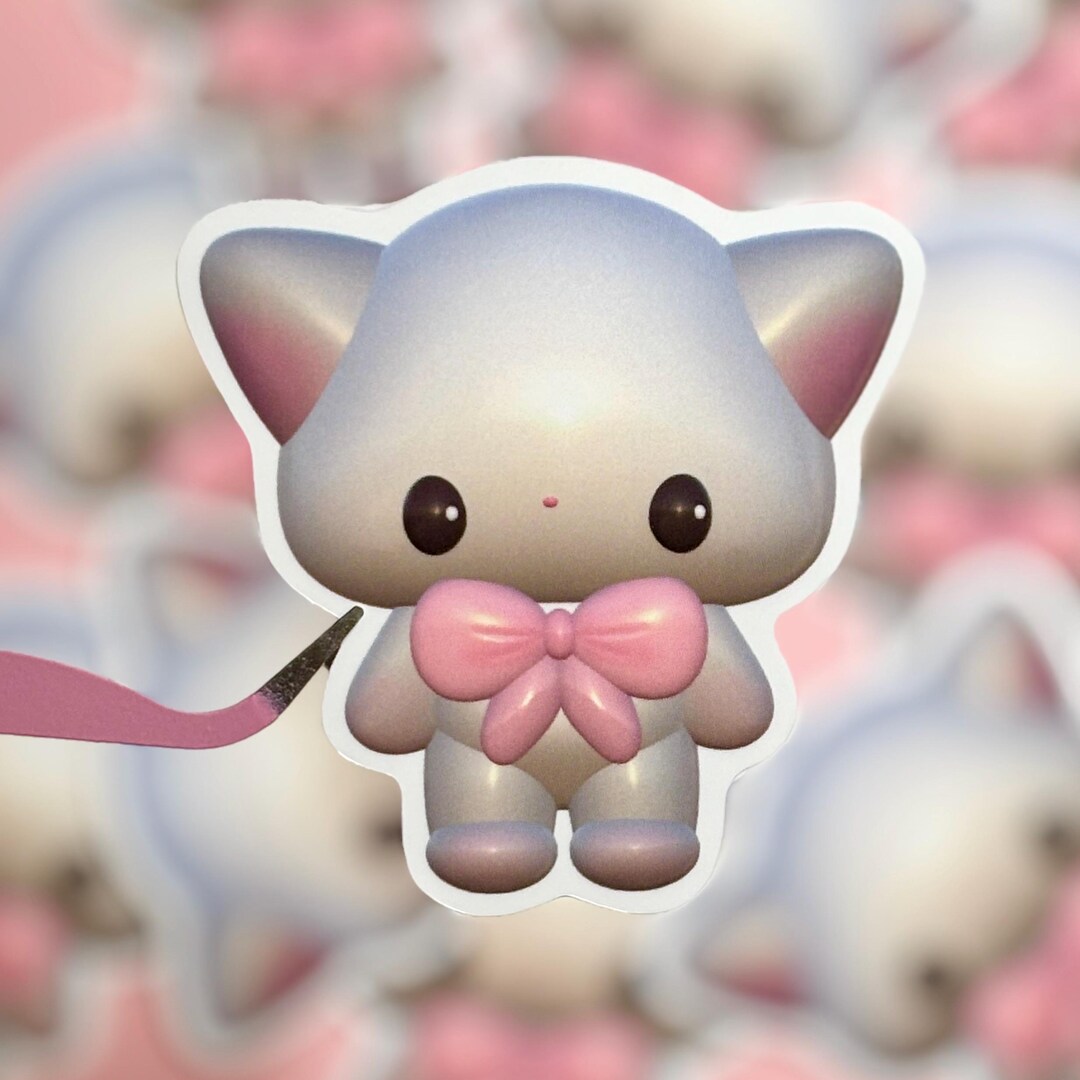 Kitty With Bow Vinyl Sticker - Etsy