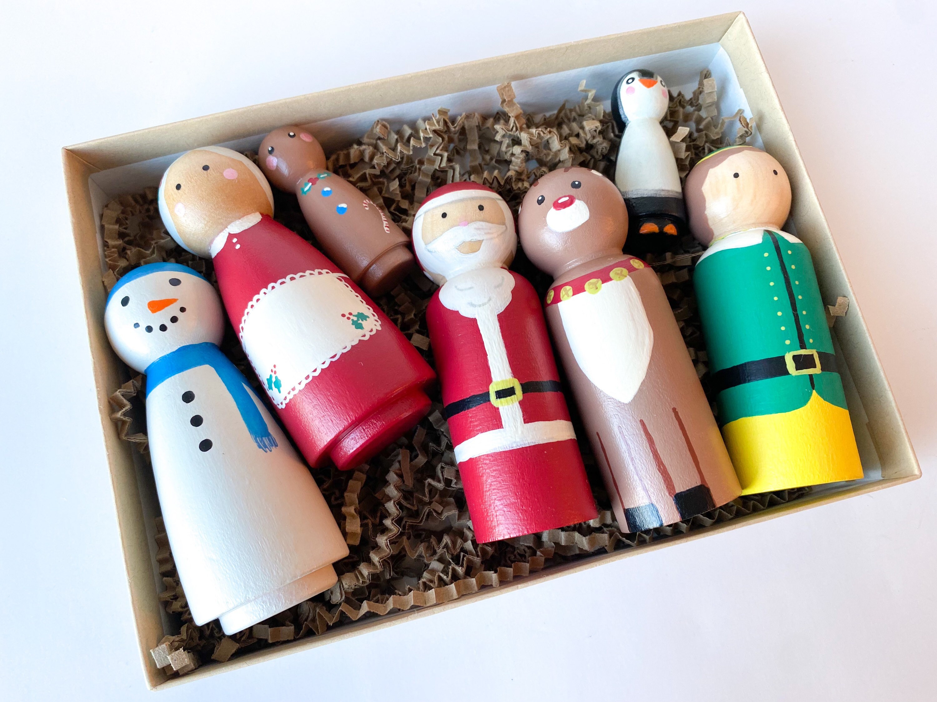Christmas Peg Doll Set-santa Peg Doll Set-holiday Peg Doll | Etsy
