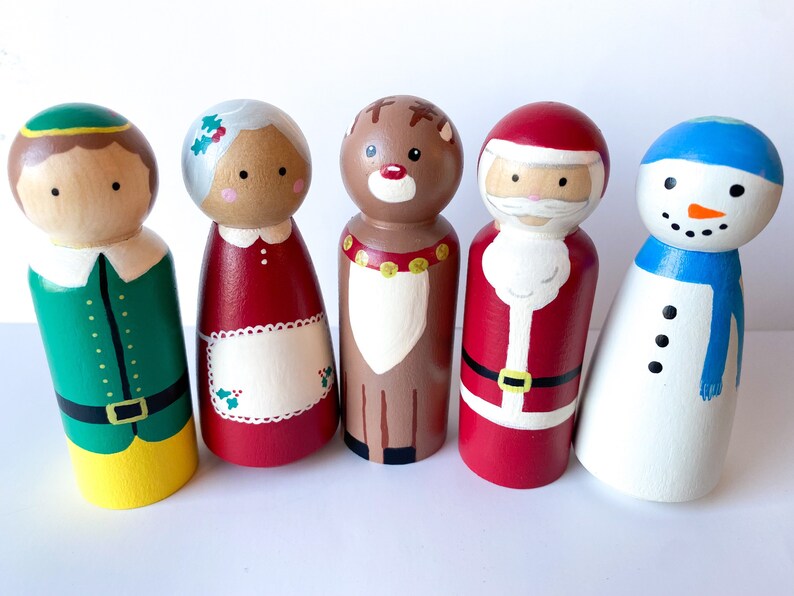 Christmas Peg Doll Set-santa Peg Doll Set-holiday Peg Doll | Etsy