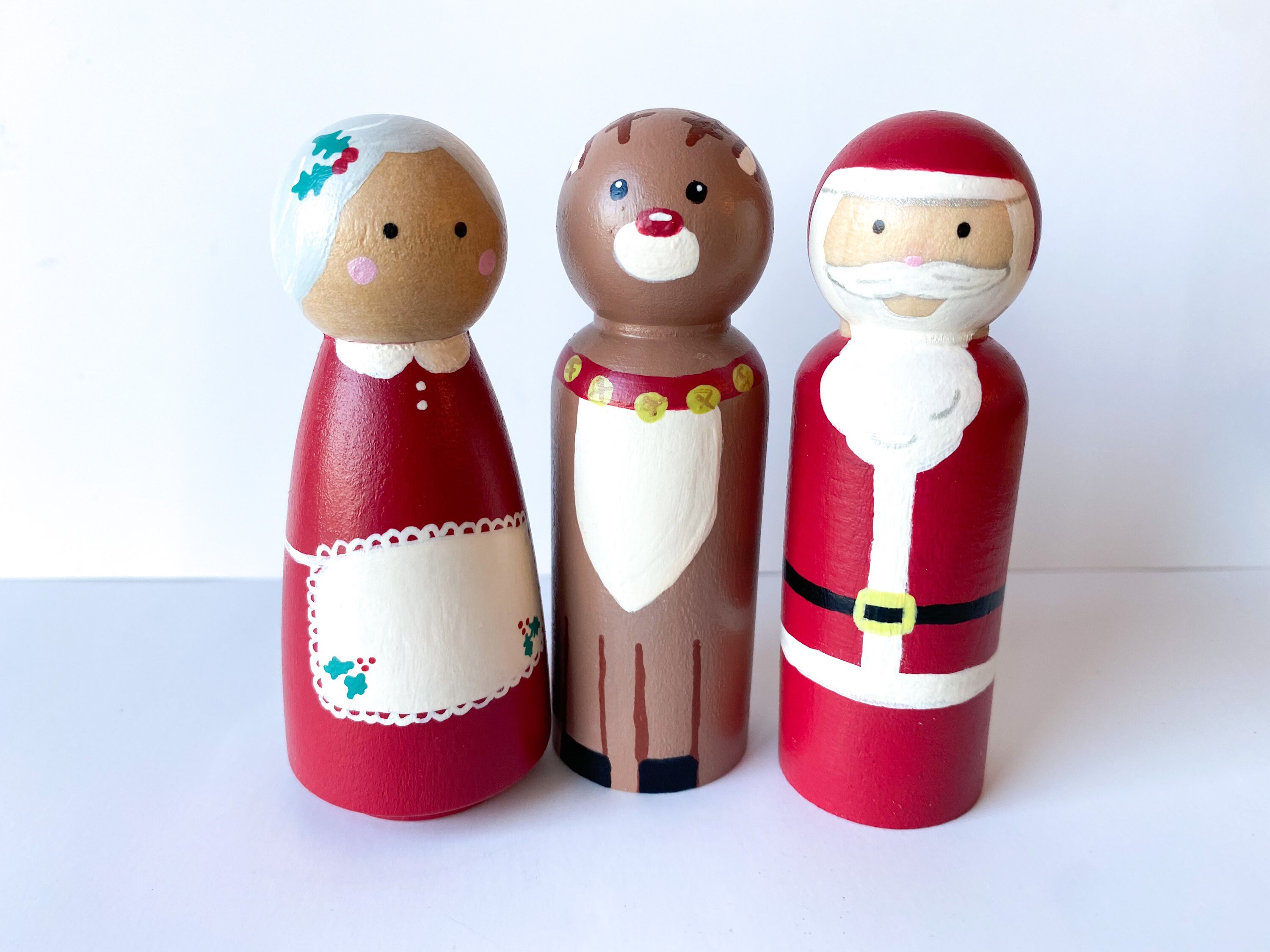 Christmas Peg Doll Set-santa Peg Doll Set-holiday Peg Doll | Etsy