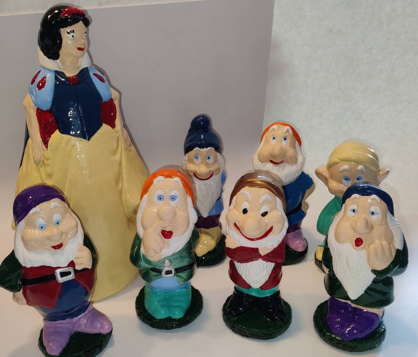 Snow White & 7 Dwarfs Garden Gnomes all Handmade and Painted - Etsy Israel