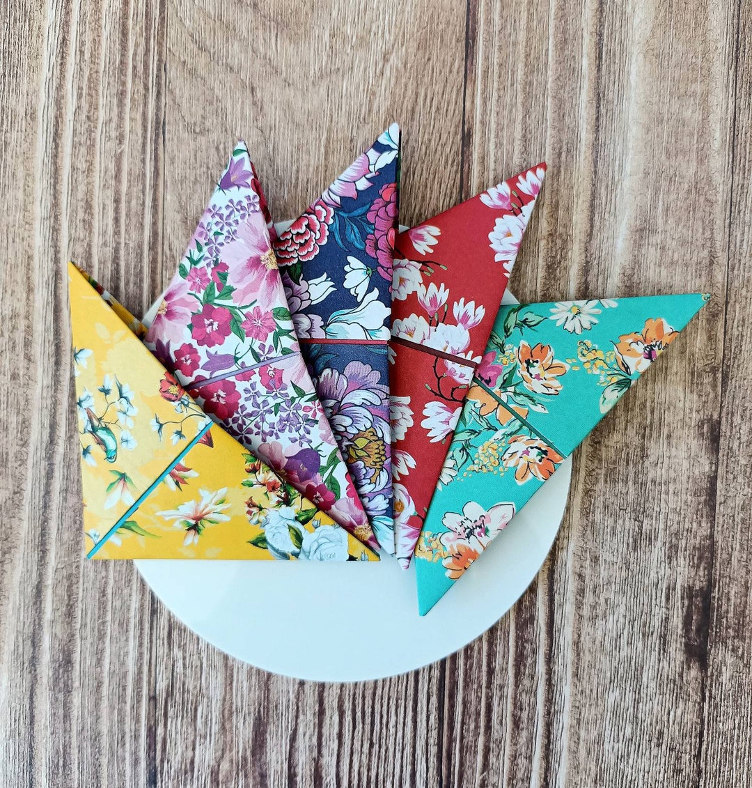 Set of 5 Handfolded Origami Corner Bookmarks. Floral Corner Bookmark ...