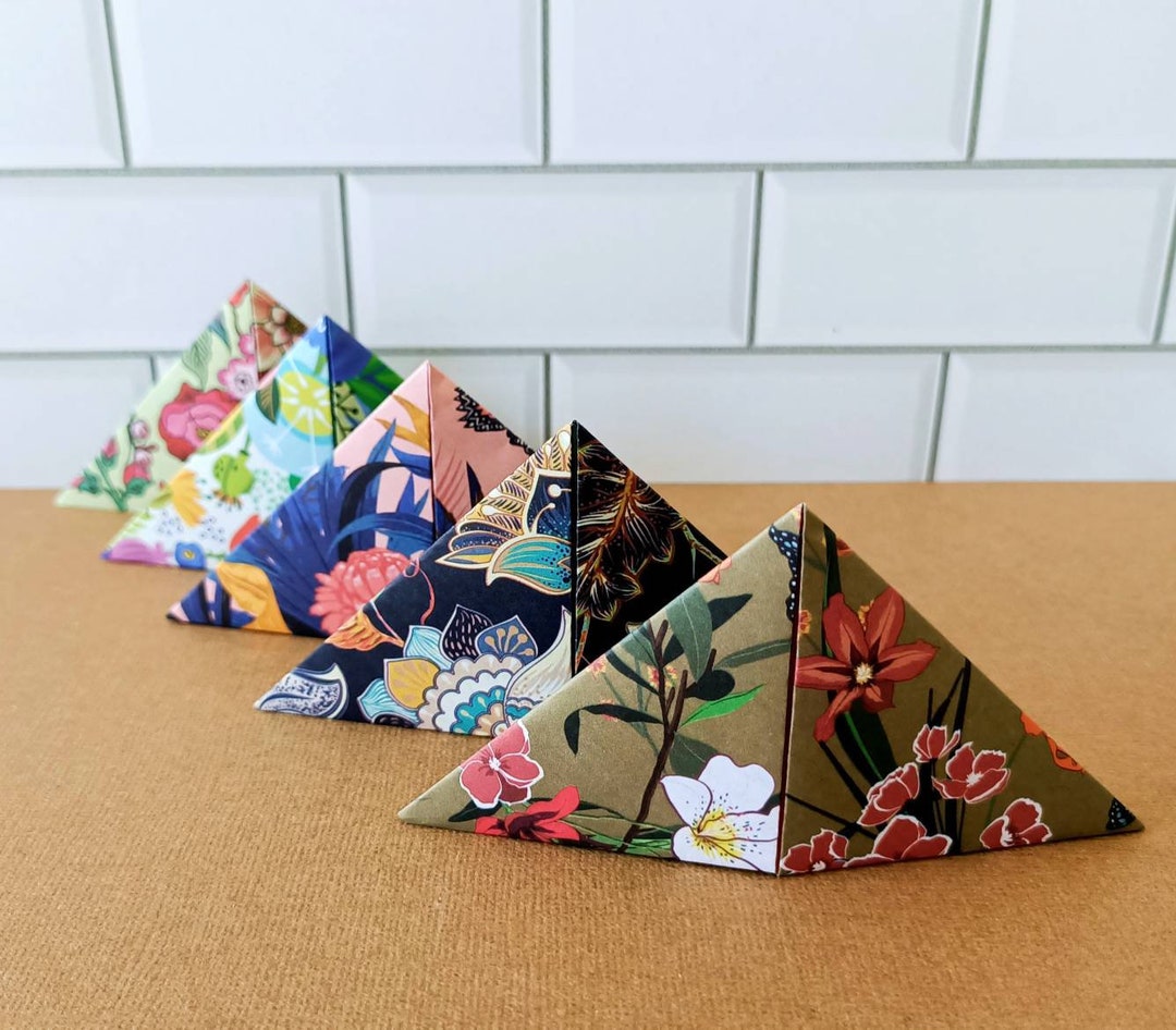5 Handfolded Origami Corner Bookmarks. Floral Print Bookmarks. Bookworm ...