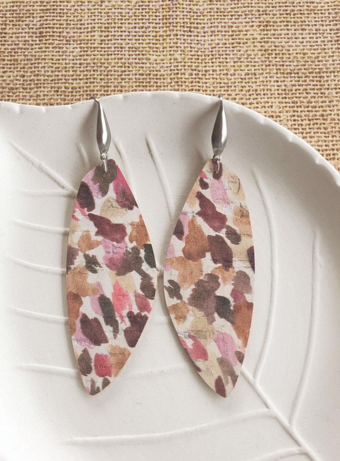 Cork Fabric Paint Stroke Pattern Earrings. Dangle Earrings for ...