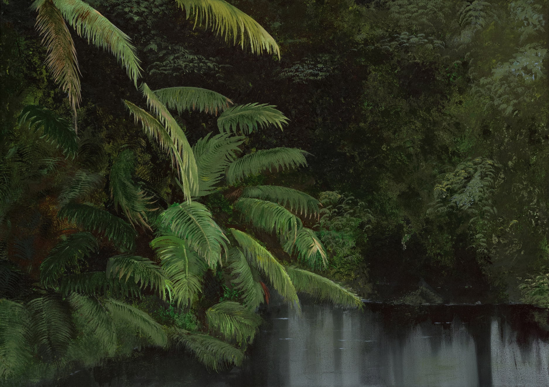 Original Landscape Painting, Rainforest Artwork, Green Jungle, Palm Trees on Canvas, Wall Art ...