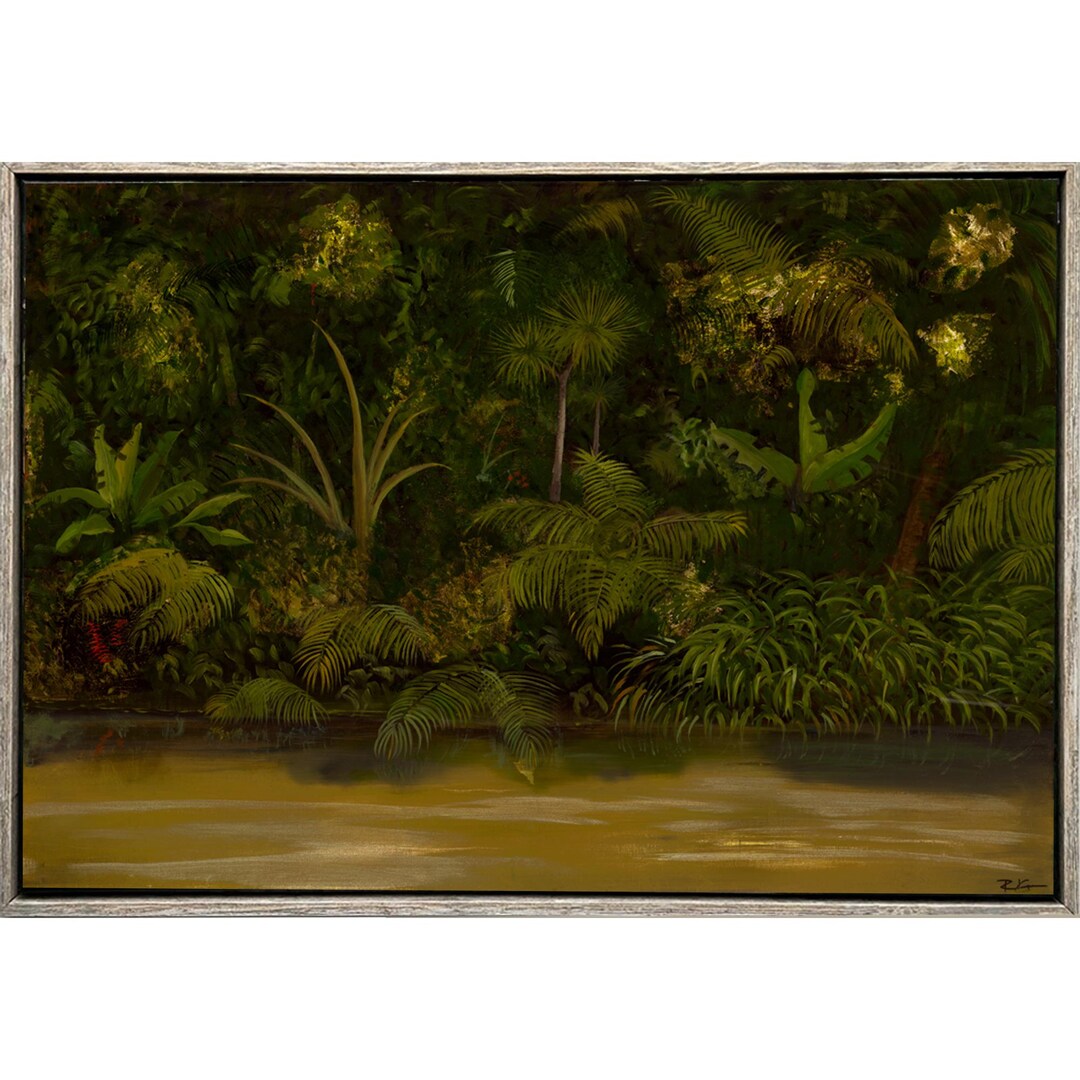 Large Rainforest Original Oil Painting, Framed Green Jungle Landscape ...