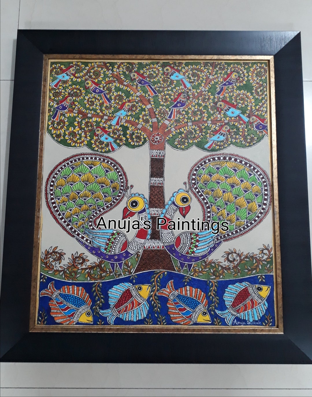 Original Madhubani Painting Tree of Life Handpainted Acrylic Colours on ...