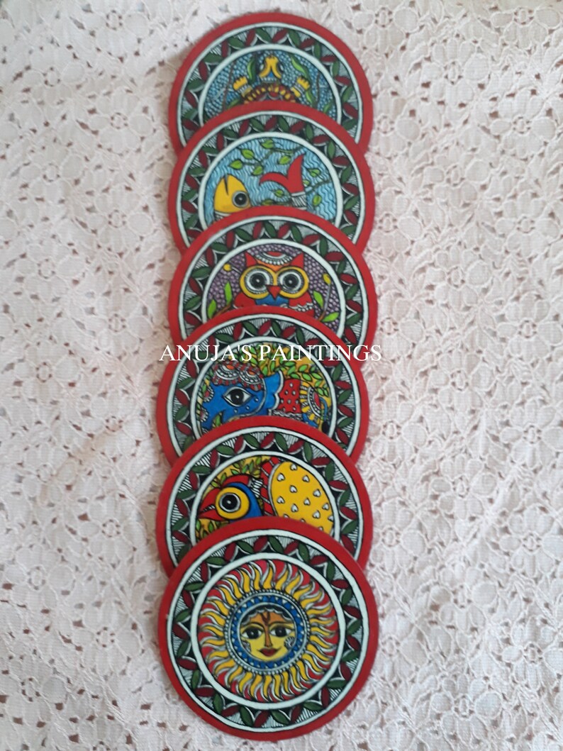Buy Madhubani 100% Handpainted Acrylic Colours on Wooden Coasters Online in India - Etsy