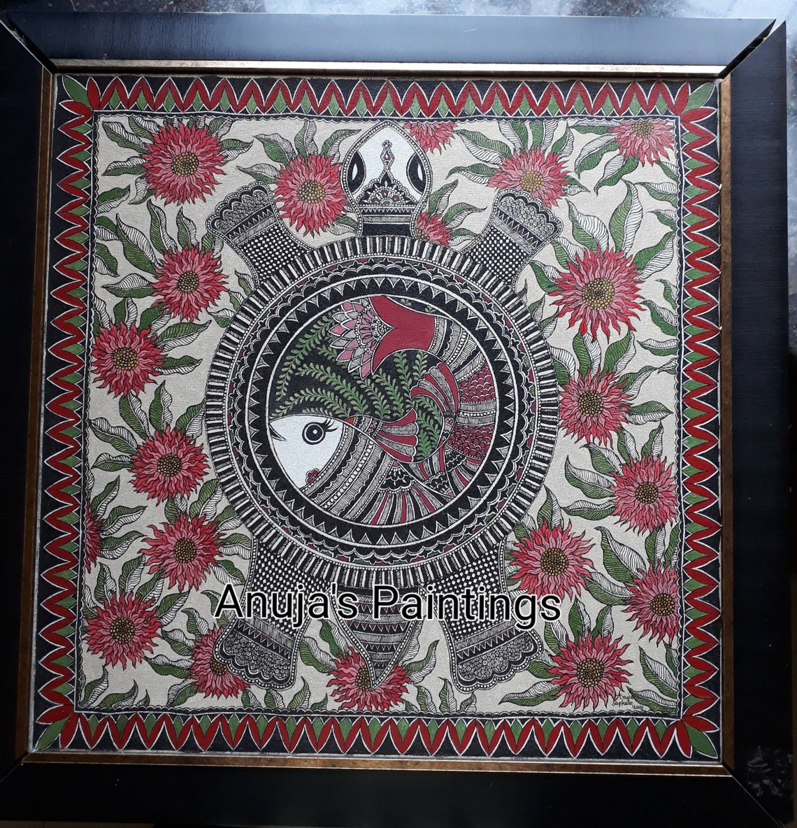 Original Madhubani Painting "harmony" the Turtle and Fish Handpainted ...